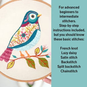 Floral Bird Hand Embroidery Pattern - PDF Instant Download for Advanced ...