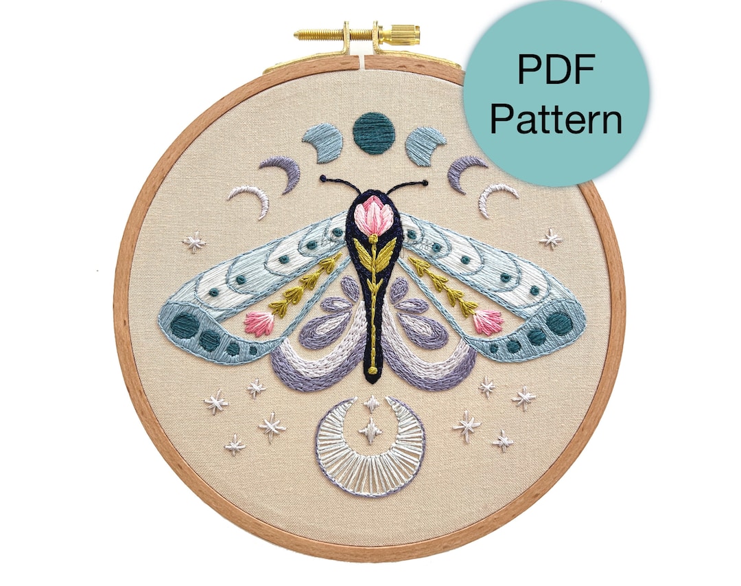 Moon Moth Folk Hand Embroidery Pattern - PDF Instant Download for ...