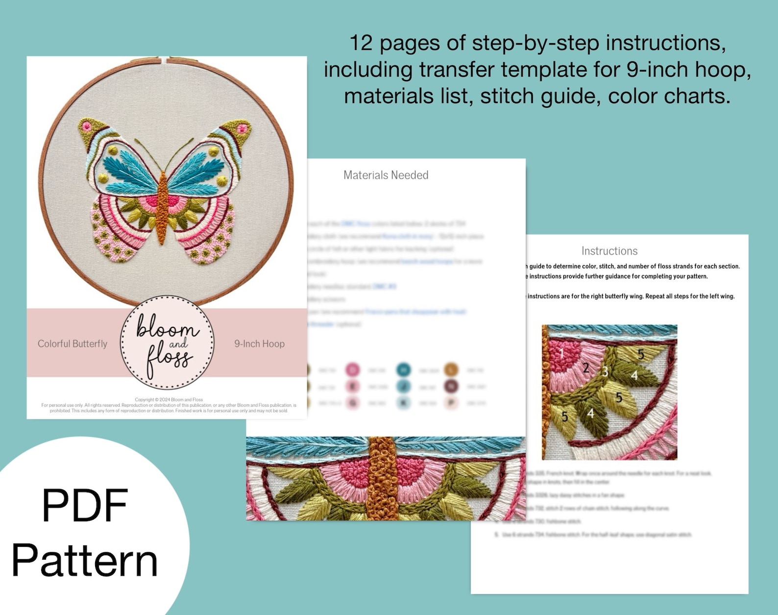 Colorful Butterfly Hand Embroidery Pattern - PDF Instant Download for ...