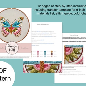 Colorful Butterfly Hand Embroidery Pattern - PDF Instant Download for ...