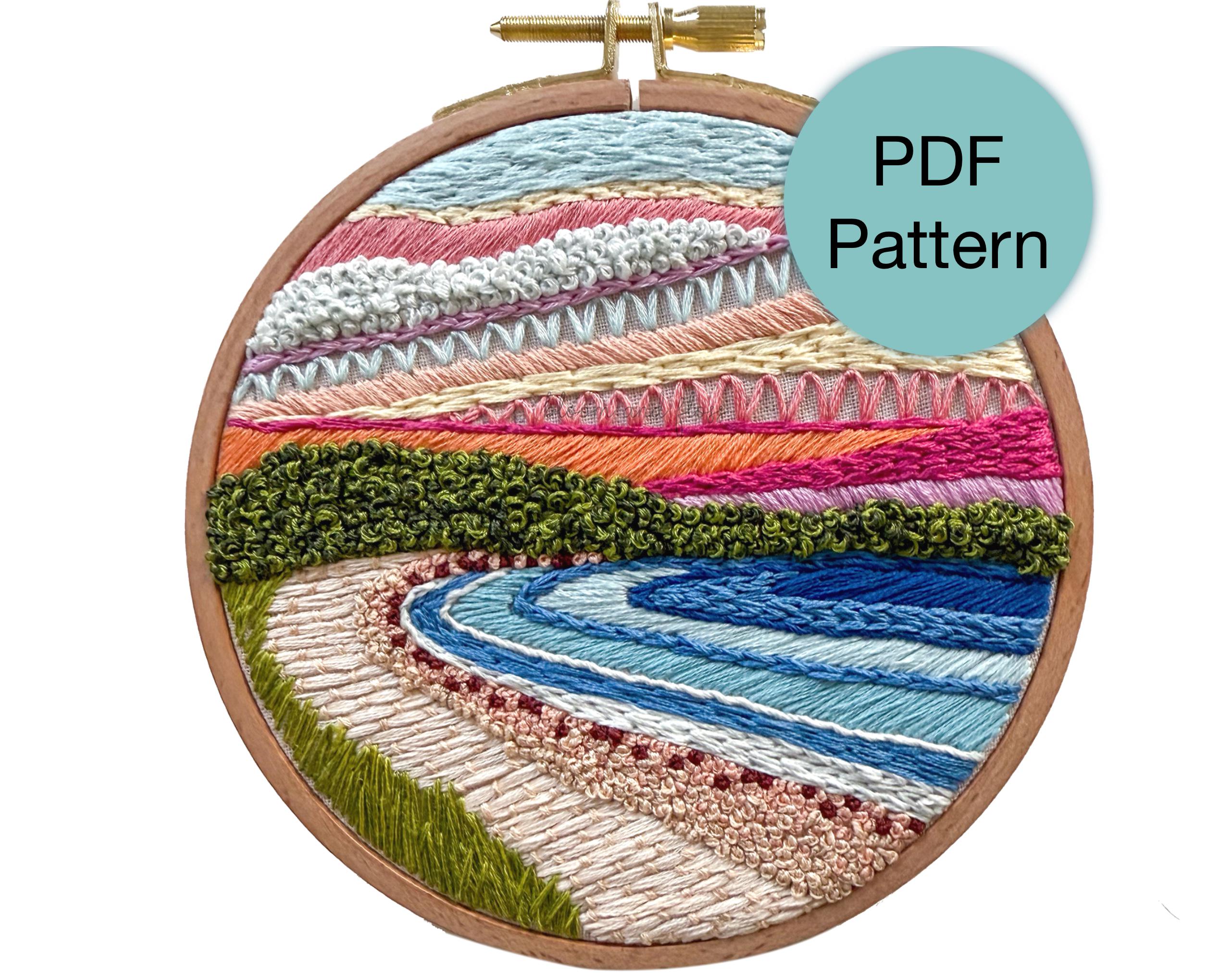 Sunrise Lake Hand Embroidery Pattern: Abstract Landscape (PDF Download ...