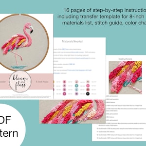 Colorful Textured Flamingo Hand Embroidery Pattern - PDF Instant ...