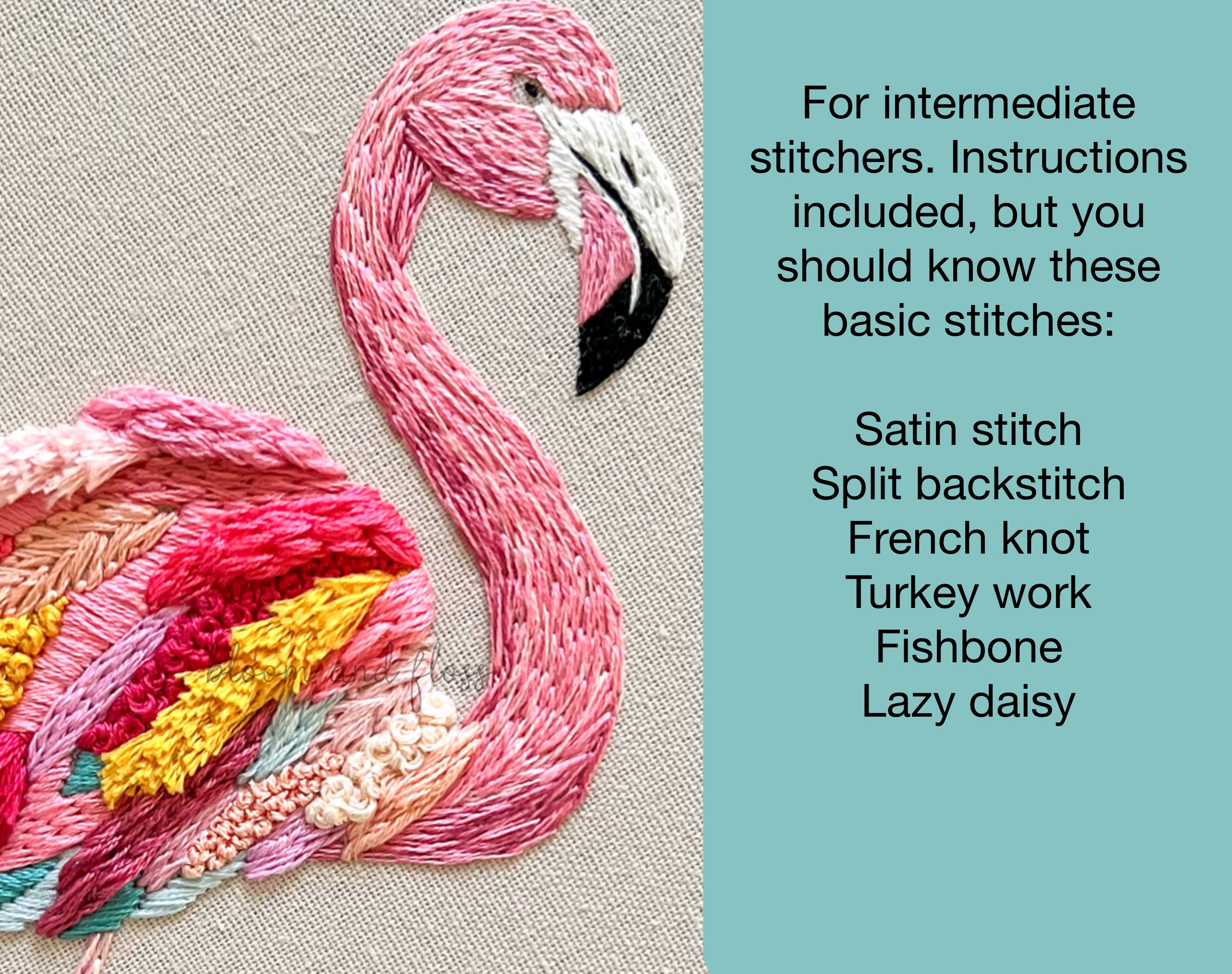 Colorful Textured Flamingo Hand Embroidery Pattern - PDF Instant ...