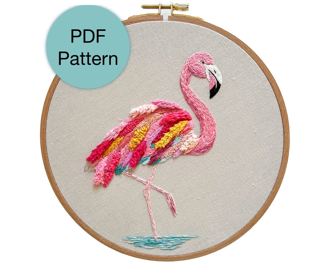 Colorful Textured Flamingo Hand Embroidery Pattern - PDF Instant ...