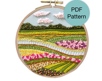 Landscape Embroidery Pattern, Abstract Fields Hand Embroidery PDF ...