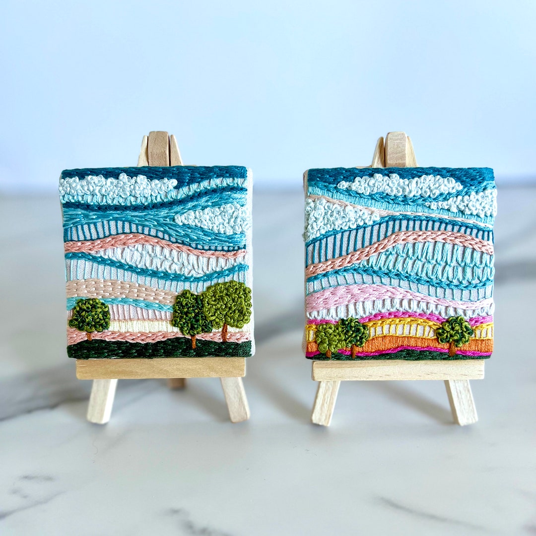Hand Embroidered Mini Art - Abstract Landscape Sky Sunset Embroidery ...