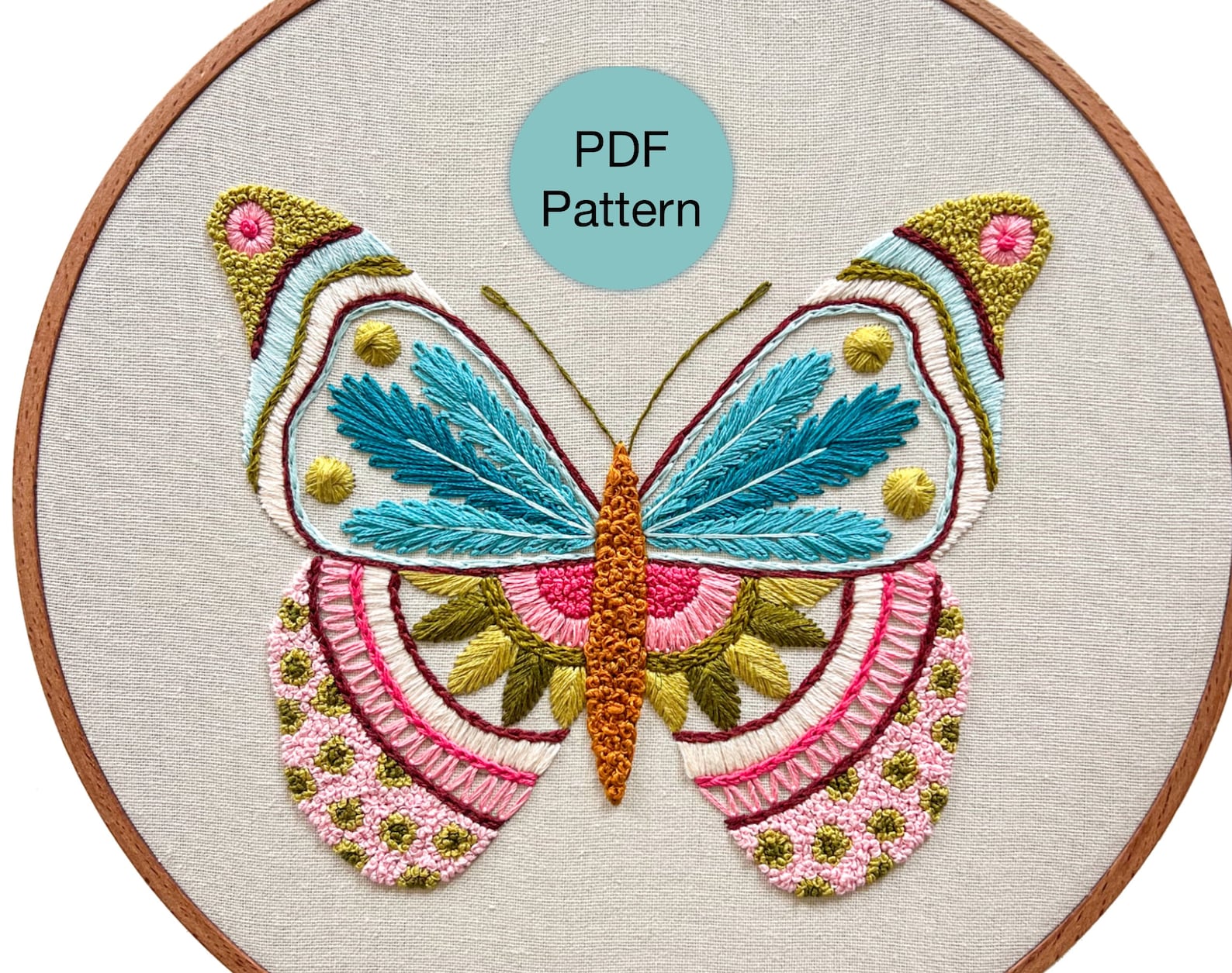 Colorful Butterfly Hand Embroidery Pattern - PDF Instant Download for ...