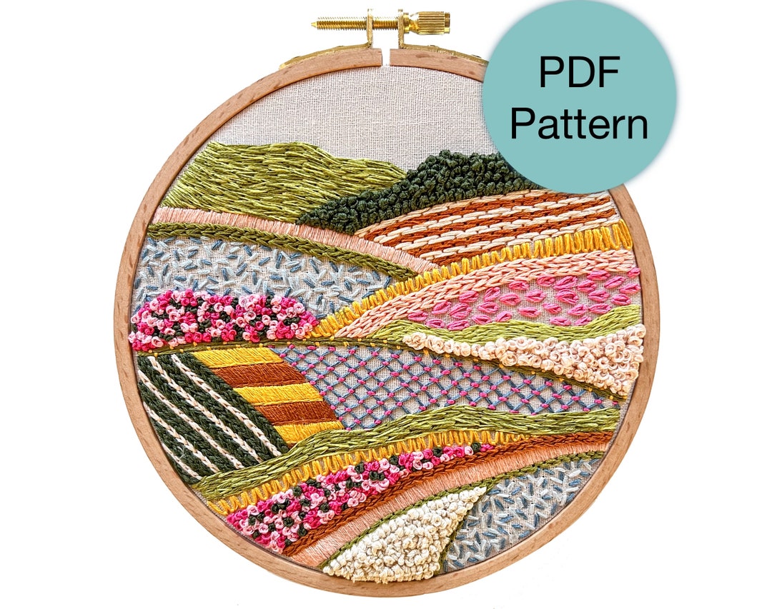Abstract Fields and Flowers Hand Embroidery Pattern - PDF Instant ...