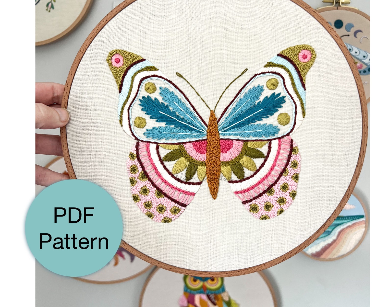 Colorful Butterfly Hand Embroidery Pattern - PDF Instant Download for ...