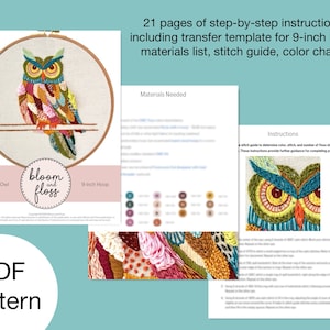 Colorful Owl Hand Embroidery Pattern - PDF Instant Download for Intermediate and Advanced ...
