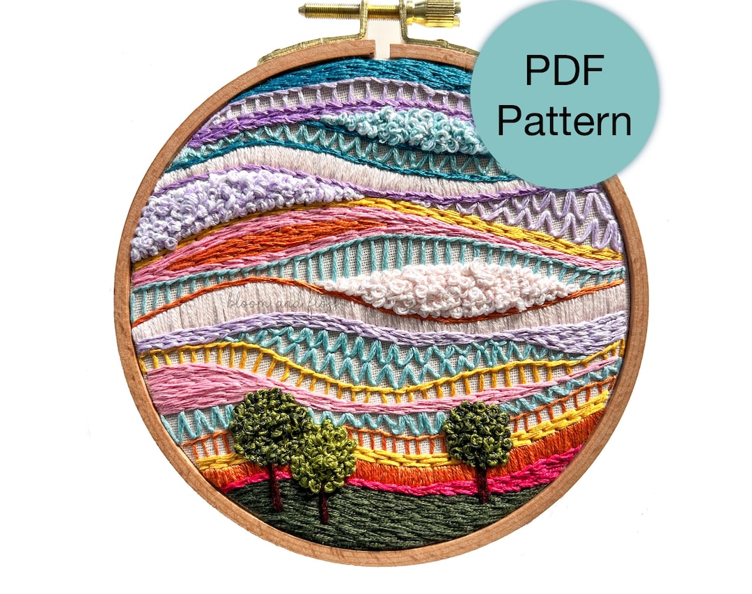 Abstract Sunset Embroidery Pattern: Swirling Skyscape (PDF Download) - Etsy