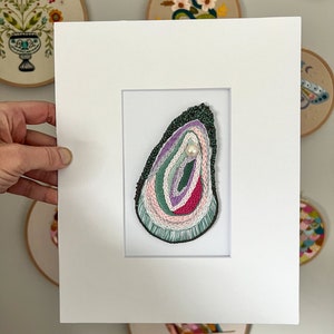 Finished Embroidery Wall Art - Abstract Oyster Shell With Genuine ...