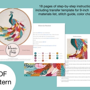 Colorful Peacock Hand Embroidery Pattern - PDF Instant Download for ...