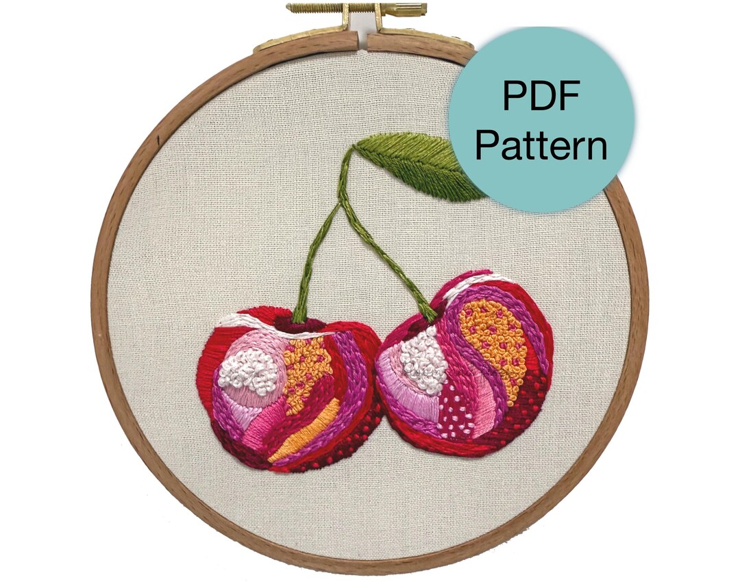 Textured Cherries Embroidery Pattern - PDF Instant Download for ...