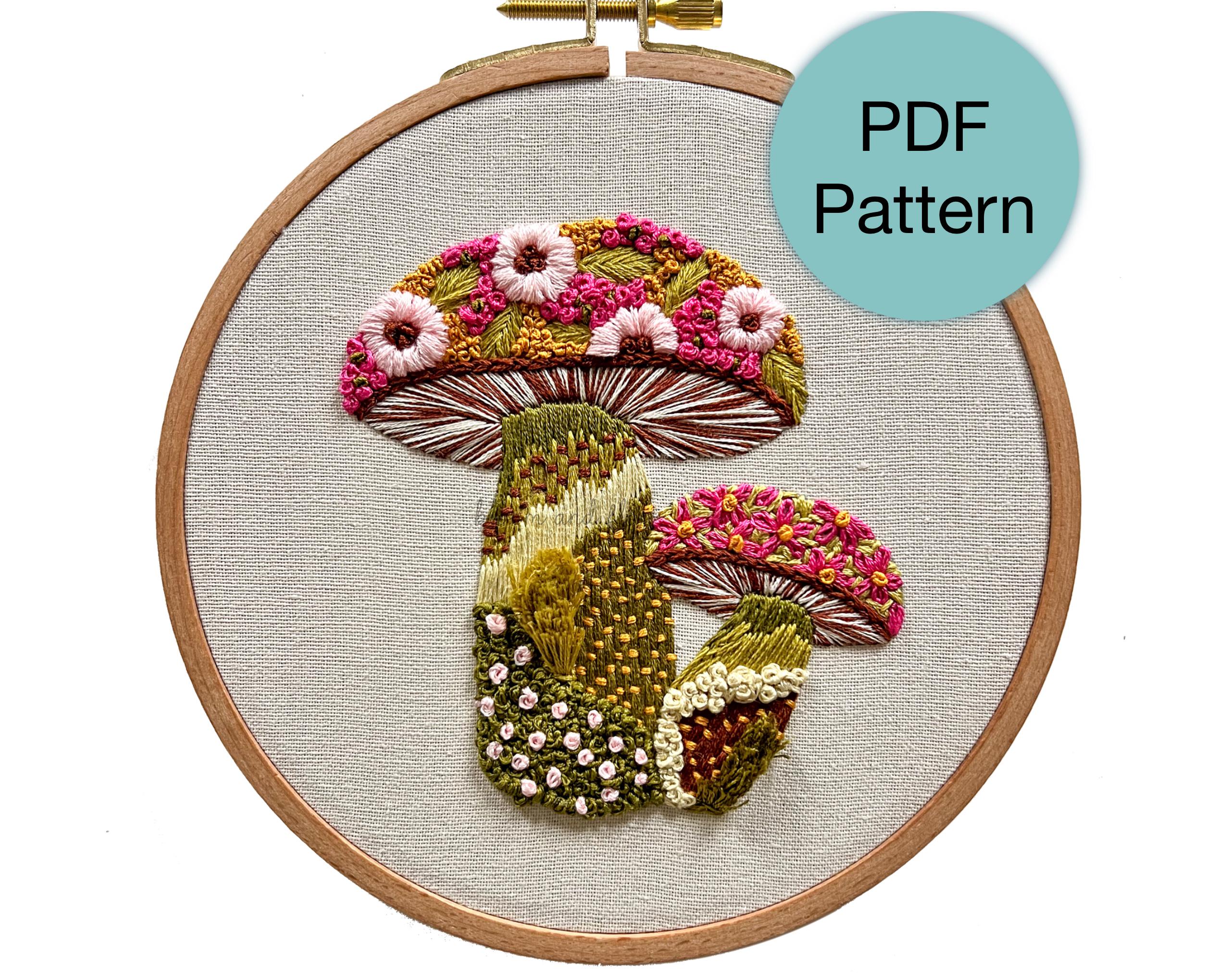 Textured Floral Mushroom Hand Embroidery Pattern - PDF Instant Download ...