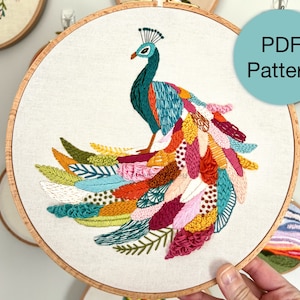 Colorful Peacock Hand Embroidery Pattern - PDF Instant Download for ...