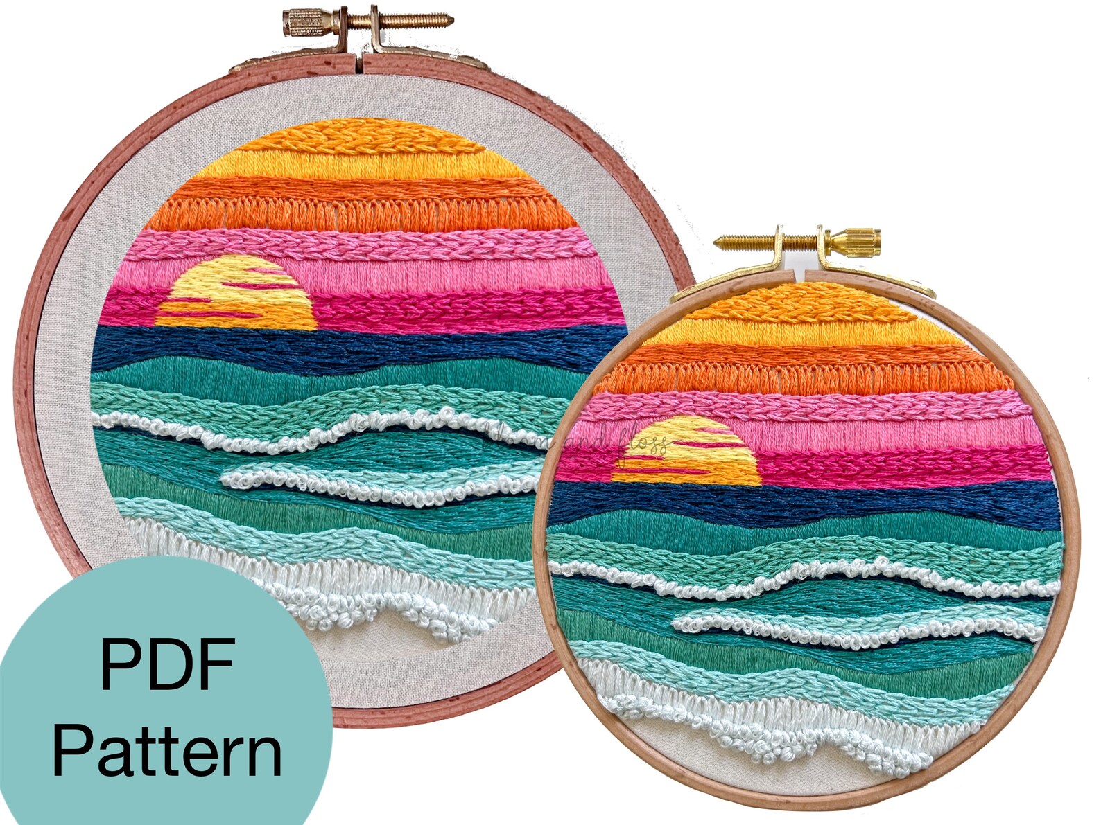 Abstract Ocean Sunset Hand Embroidery Pattern - PDF Instant Download ...