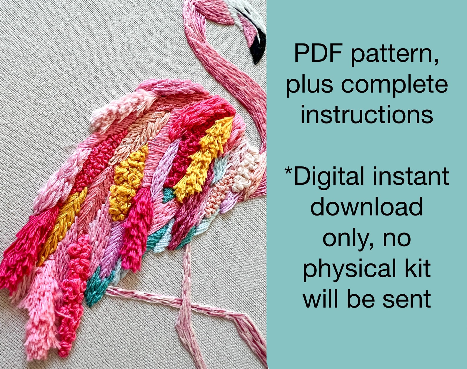 Colorful Textured Flamingo Hand Embroidery Pattern - PDF Instant ...