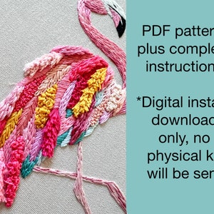Colorful Textured Flamingo Hand Embroidery Pattern - PDF Instant ...