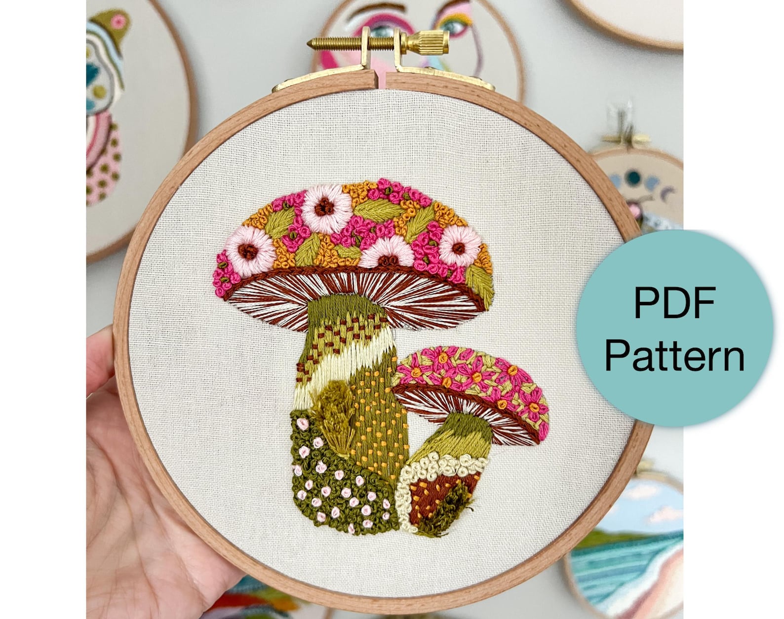 Textured Floral Mushroom Hand Embroidery Pattern - PDF Instant Download ...