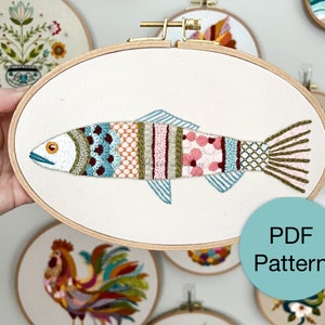 Colorful Floral Fish Hand Embroidery Pattern - PDF Instant Download for ...