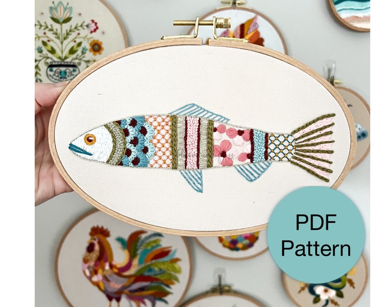 Colorful Floral Fish Hand Embroidery Pattern - PDF Instant Download for ...