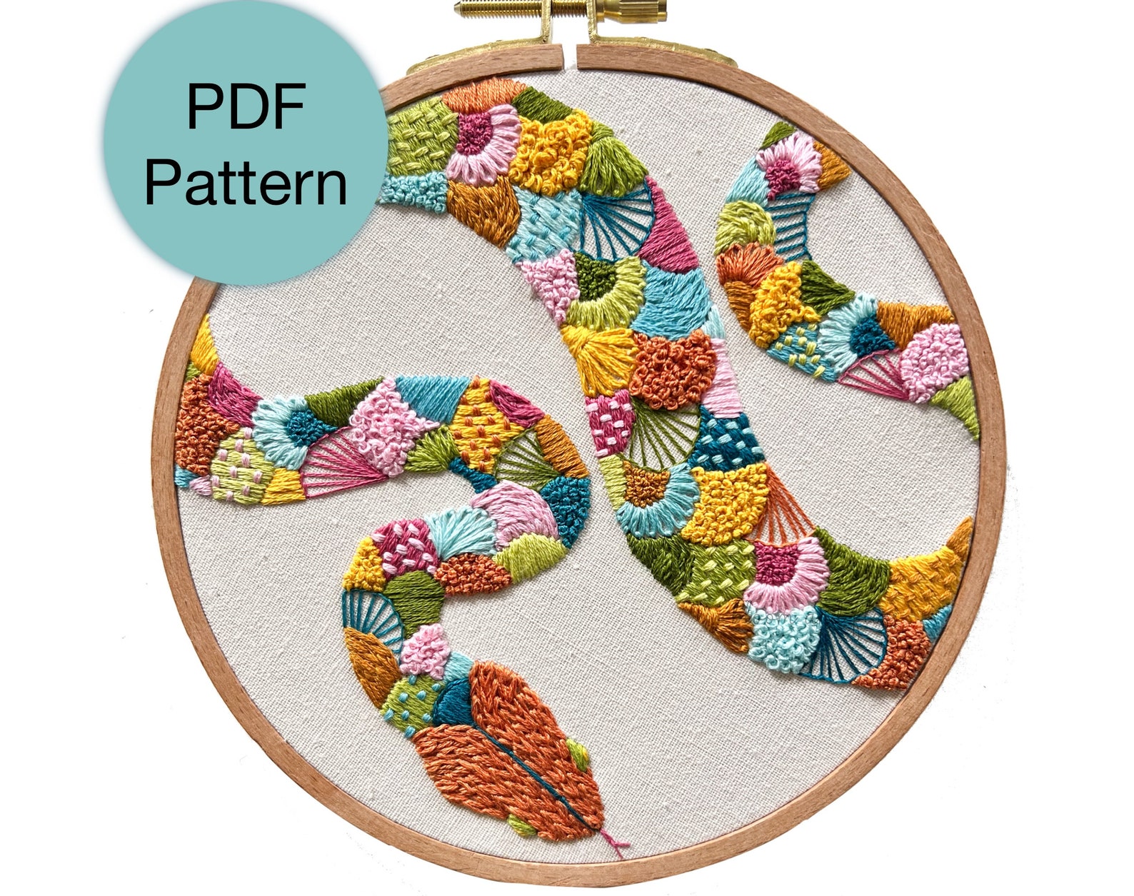 Patchwork Patterned Snake Hand Embroidery Pattern - PDF Instant ...