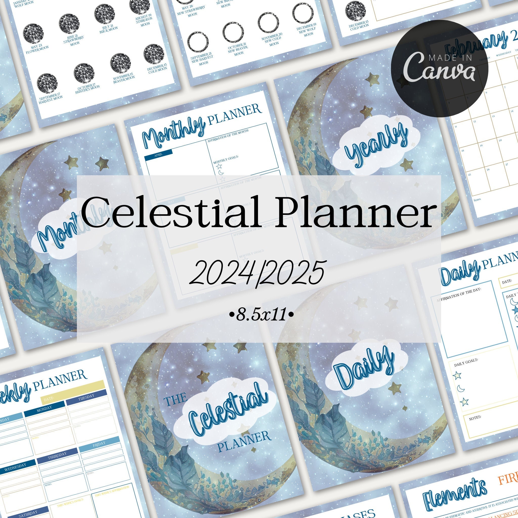 Celestial Planner 2024/2025, Moon Calendar, Daily Organizer, Weekly Organizer, Yearly Planner ...