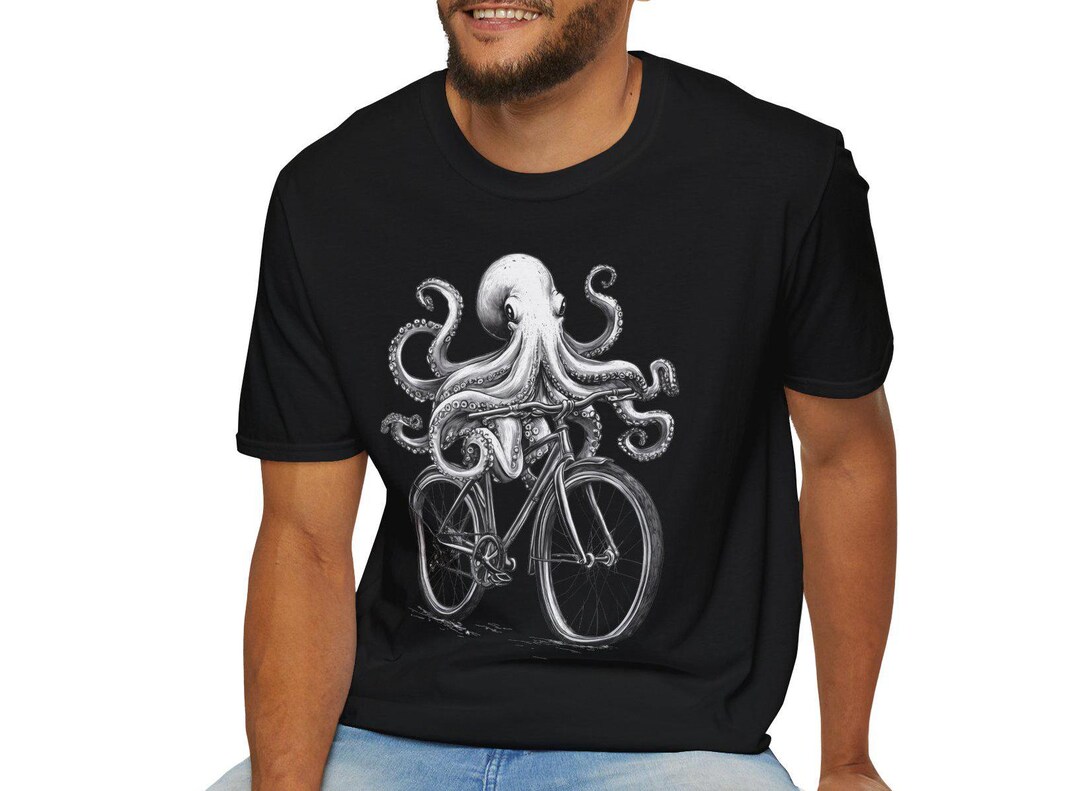 Cycling T-shirt: Octopus on the Bike, Funny Men's Bicycle T-shirt With Octopus Motif, Gift for ...