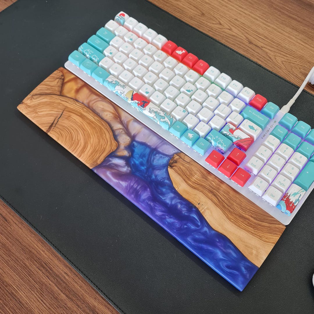 Handmade Epoxy Resin Keyboard Wrist Rest: Olive Wood Ocean Design - Etsy