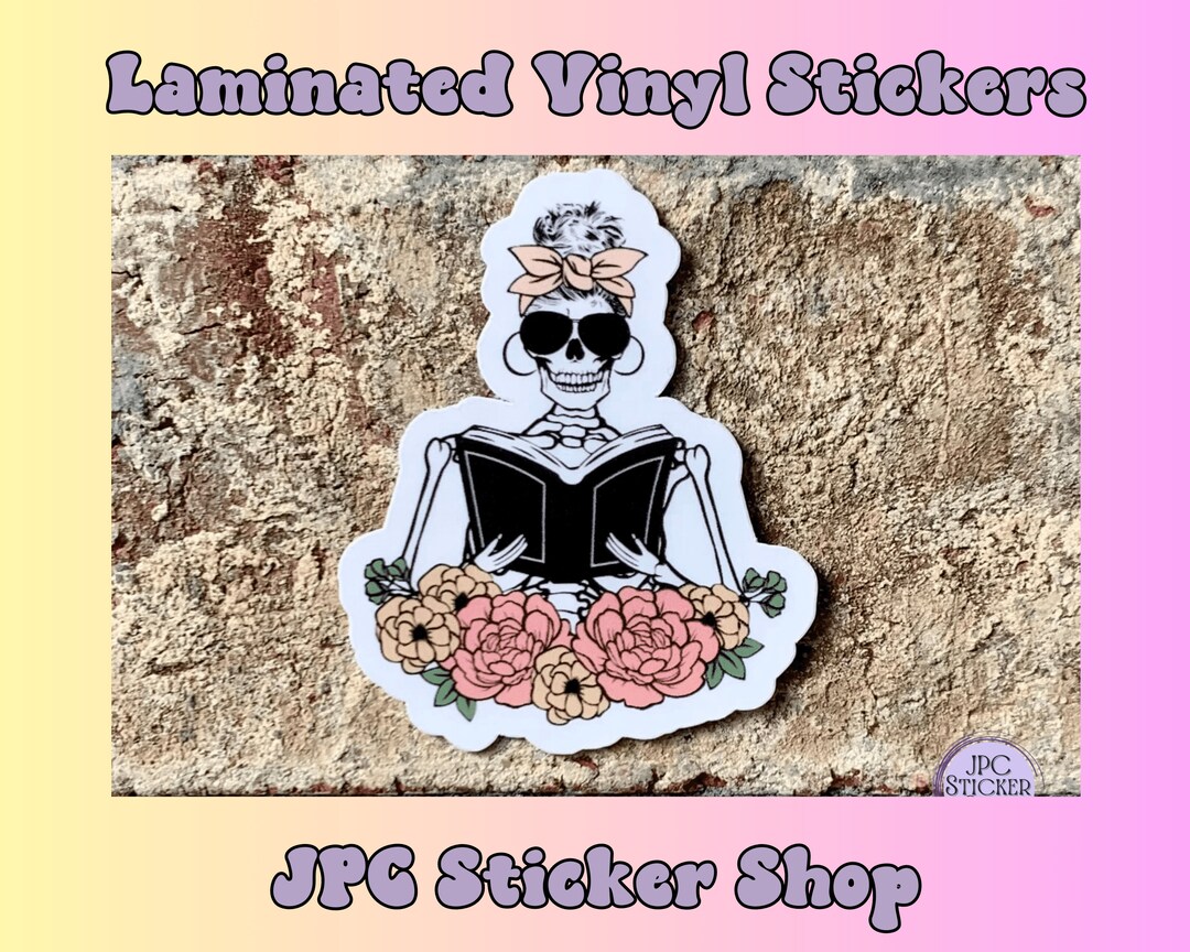 Skeleton Reading Vinyl Sticker, Skeleton Book Sticker, Sticker for ...
