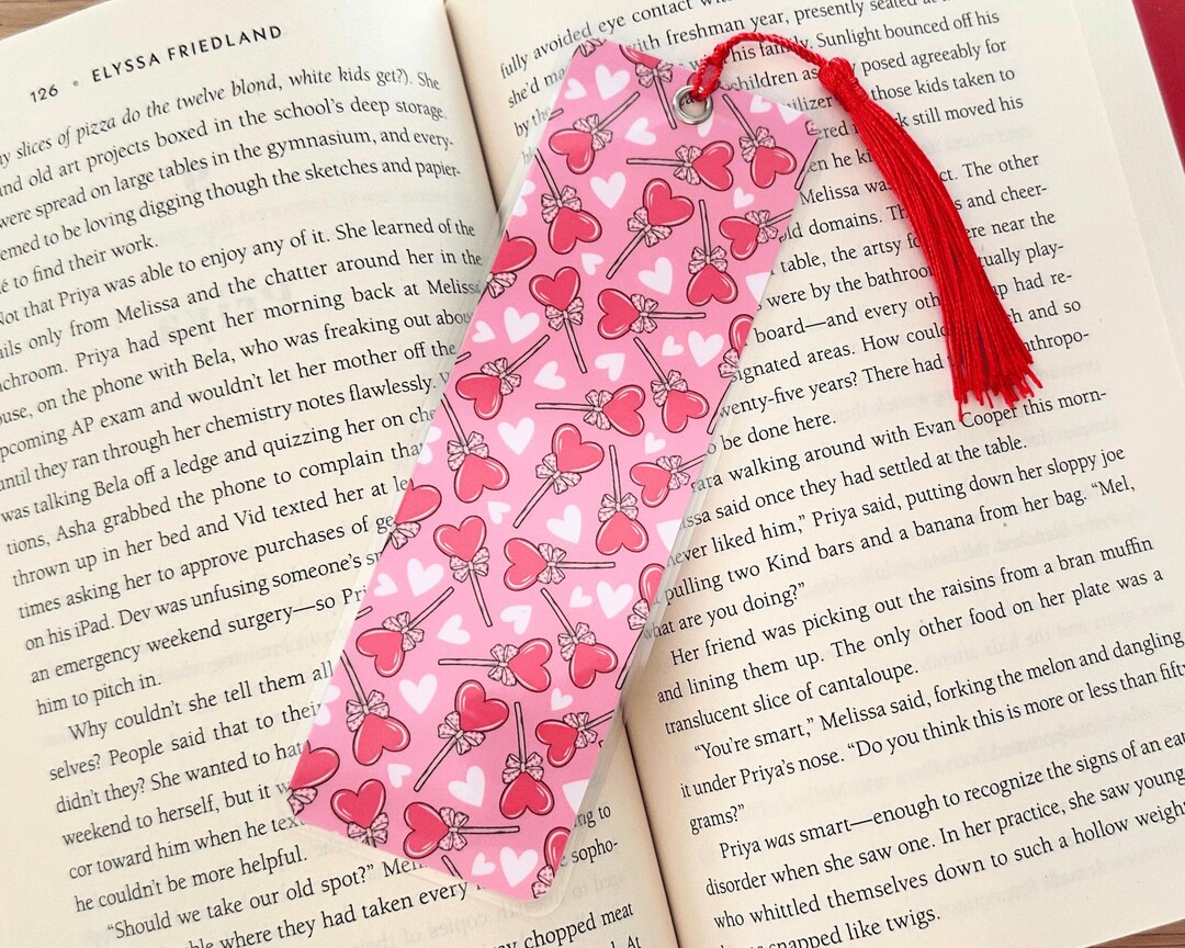 Valentine's Hearts Lollipops, Handmade Bookmark, Valentine Bookmark ...