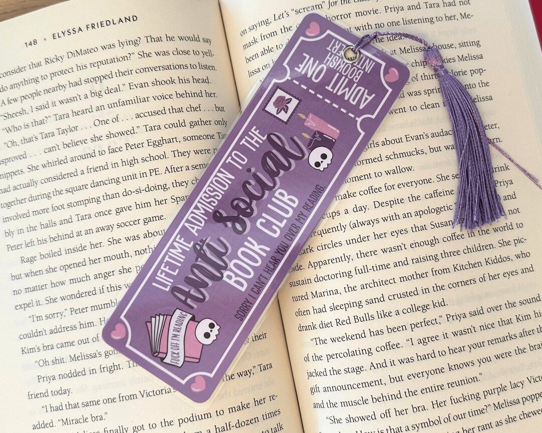 Anti Social Book Club, Handmade Bookmark, Book Lover Bookmark, Book ...