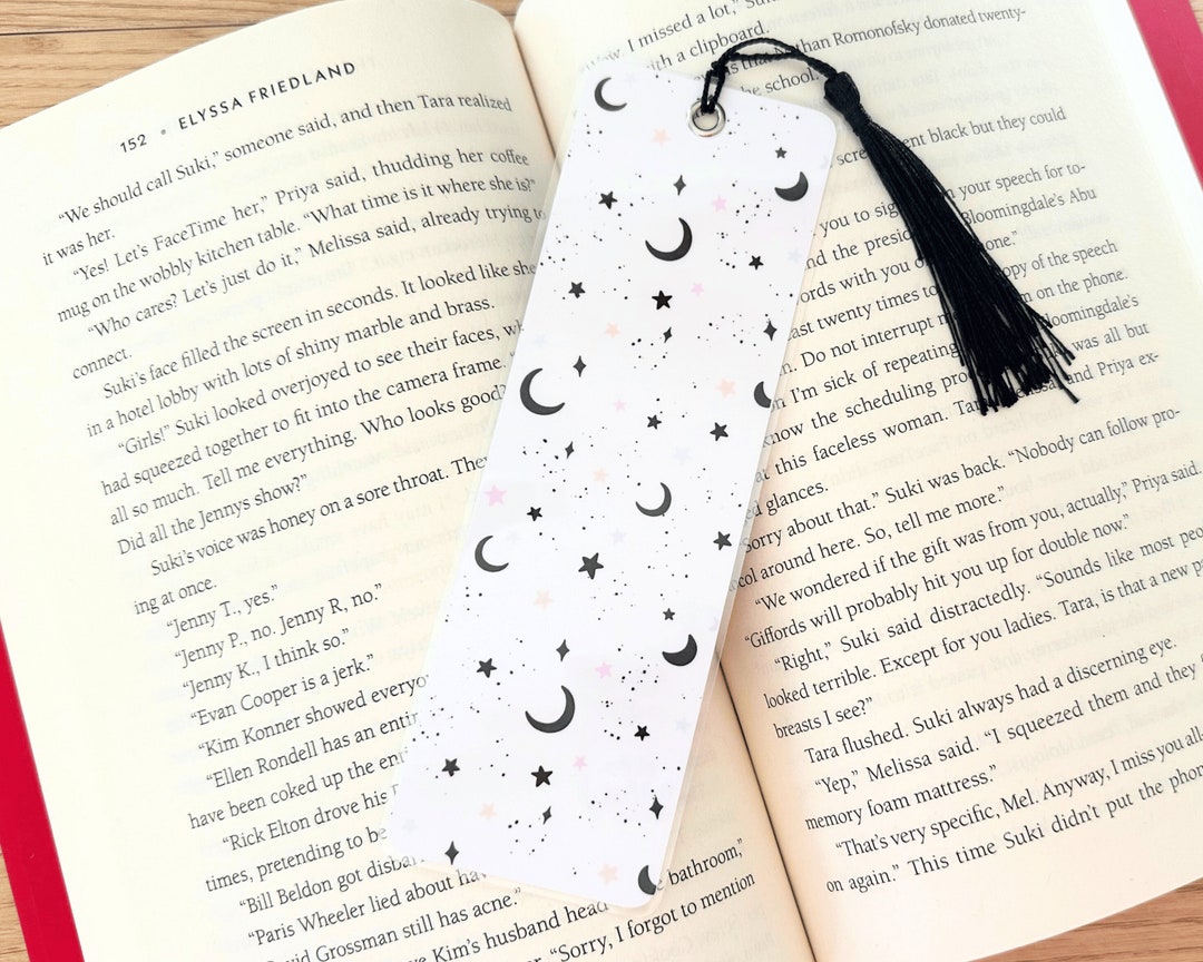 Moon and Stars Bookmark, Handmade Bookmark, Black and White Bookmark ...