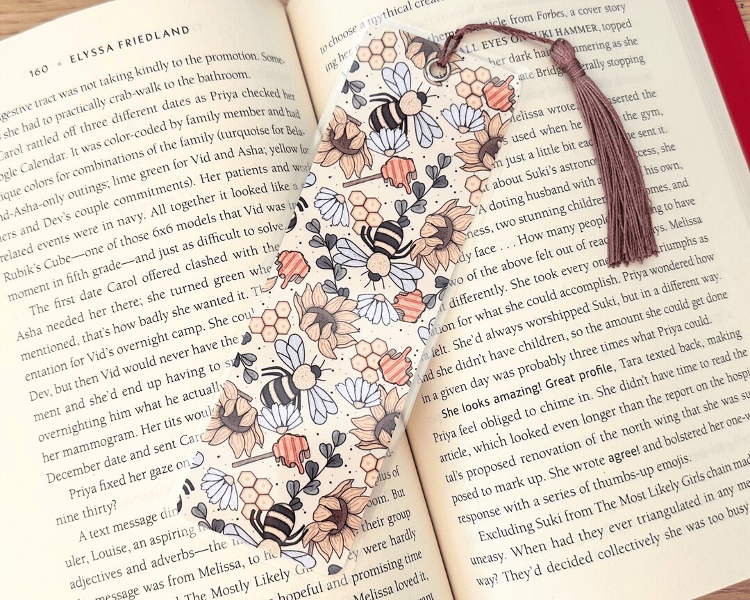 Bees and Honey Bookmark, Handmade Bookmark, Sunflower, Bright Bookmark ...