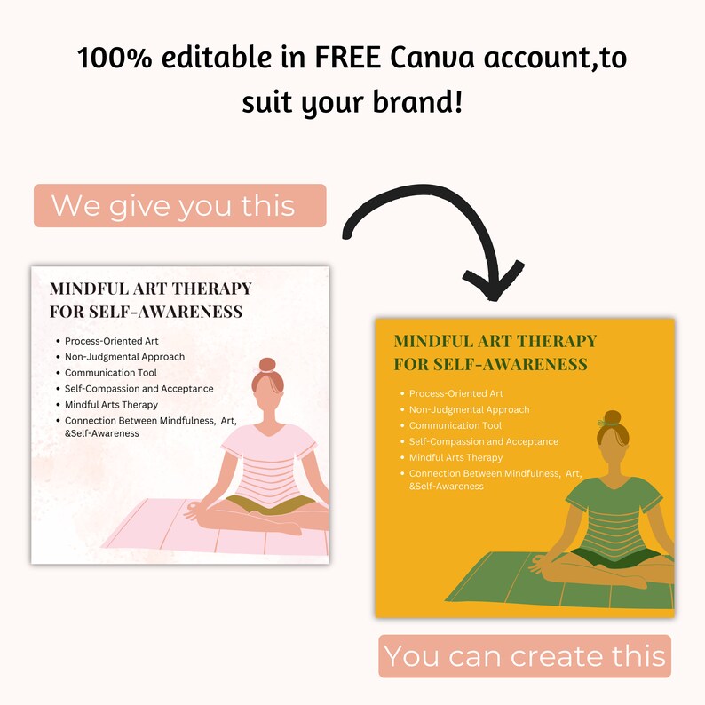 Mindful Art Therapy Instagram Post Templates, Canva Editable (digital ...