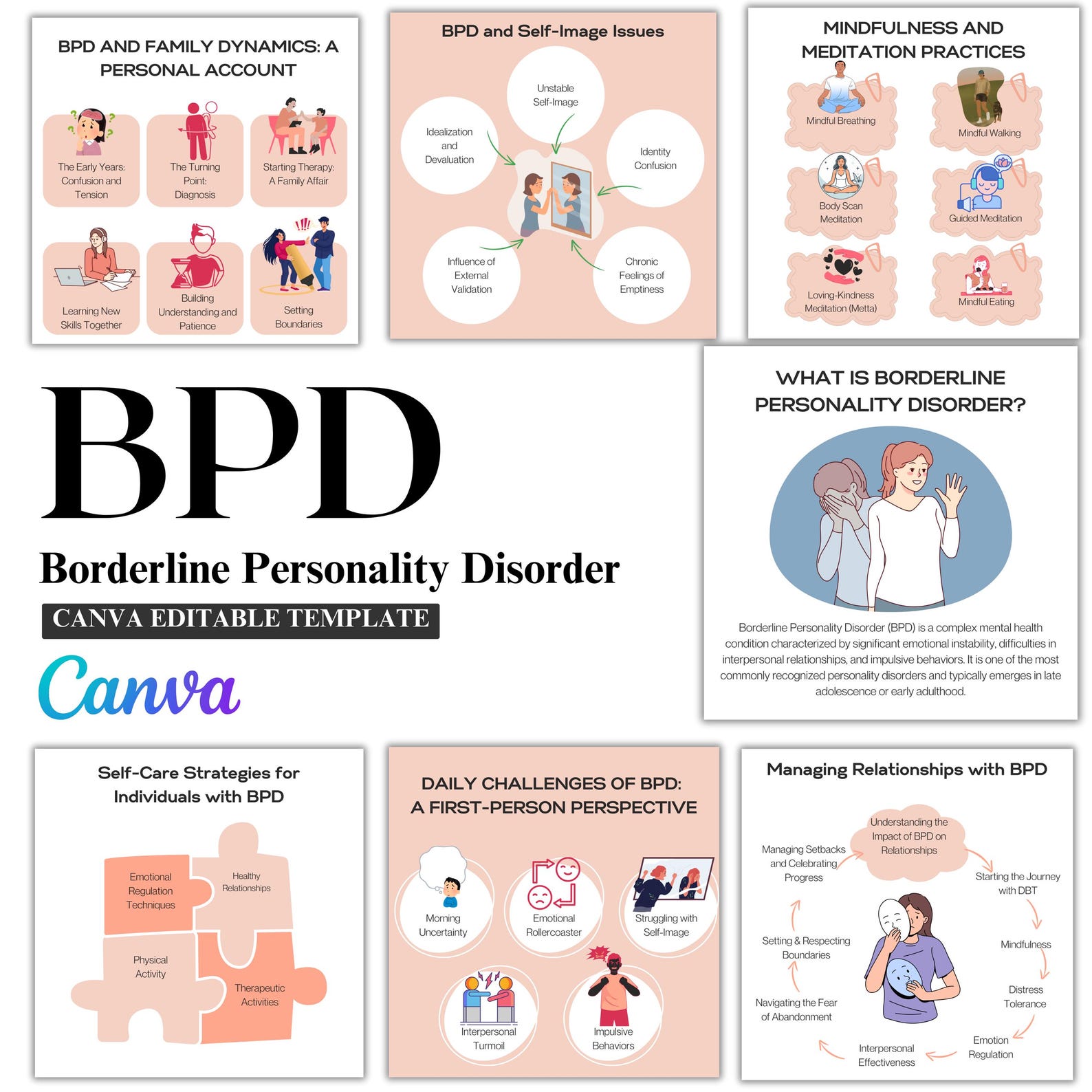 Borderline Personality Disorder Canva Editable Templates | BPD Content ...