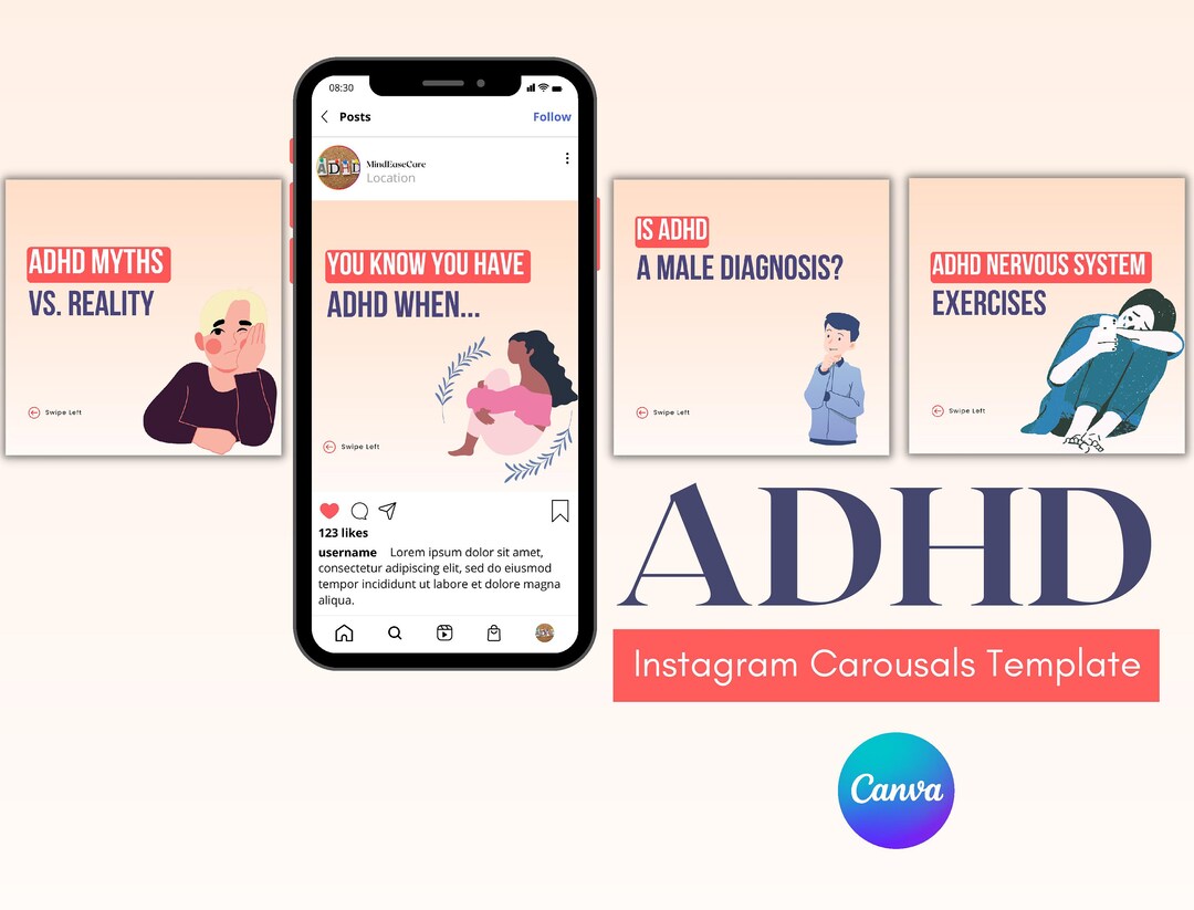Adhd Instagram Carousals Template Canva ADHD Eductional - Etsy