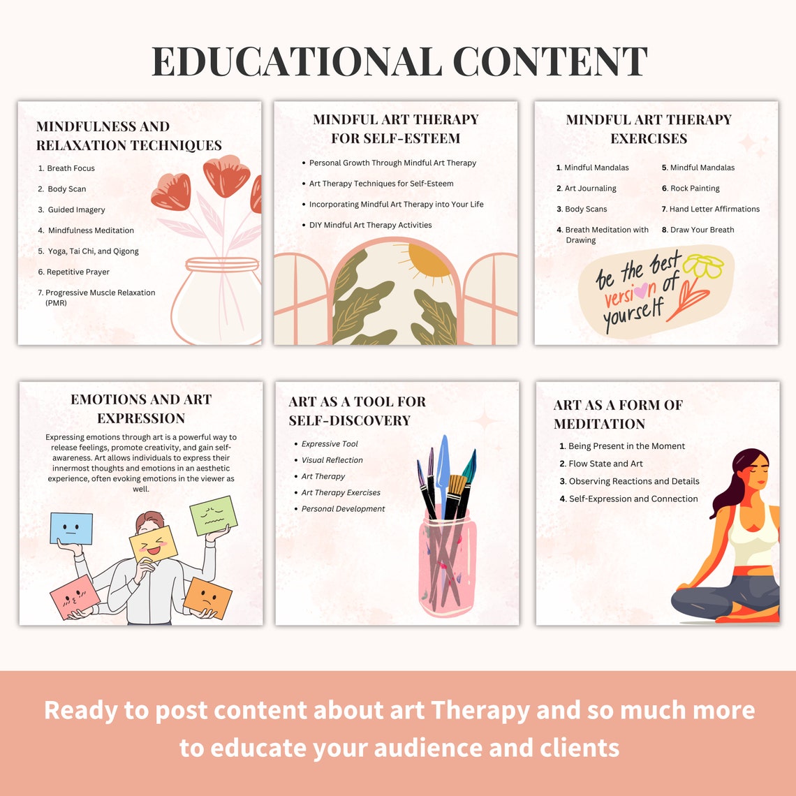 Mindful Art Therapy Instagram Post Templates, Canva Editable (digital ...