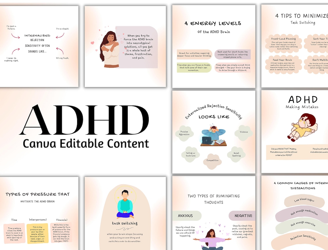 ADHD Instagram Post Template Canva Editable | ADHD Content | Adhd Coach ...