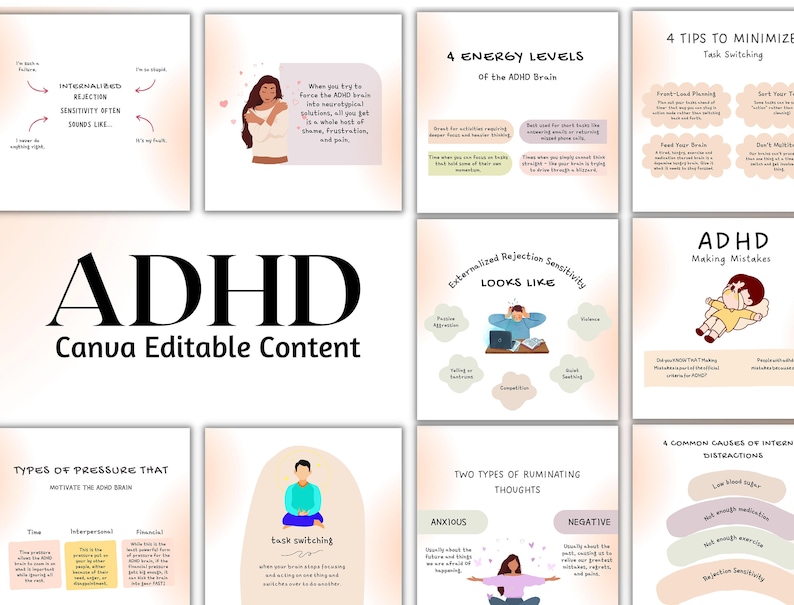 ADHD Instagram Post Template Canva Editable | ADHD Content | Adhd Coach ...