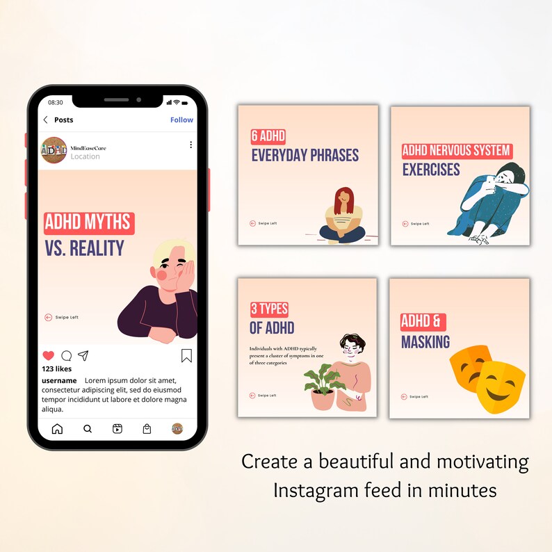 ADHD Instagram Carousel Template - Educational Content (canva) - Etsy