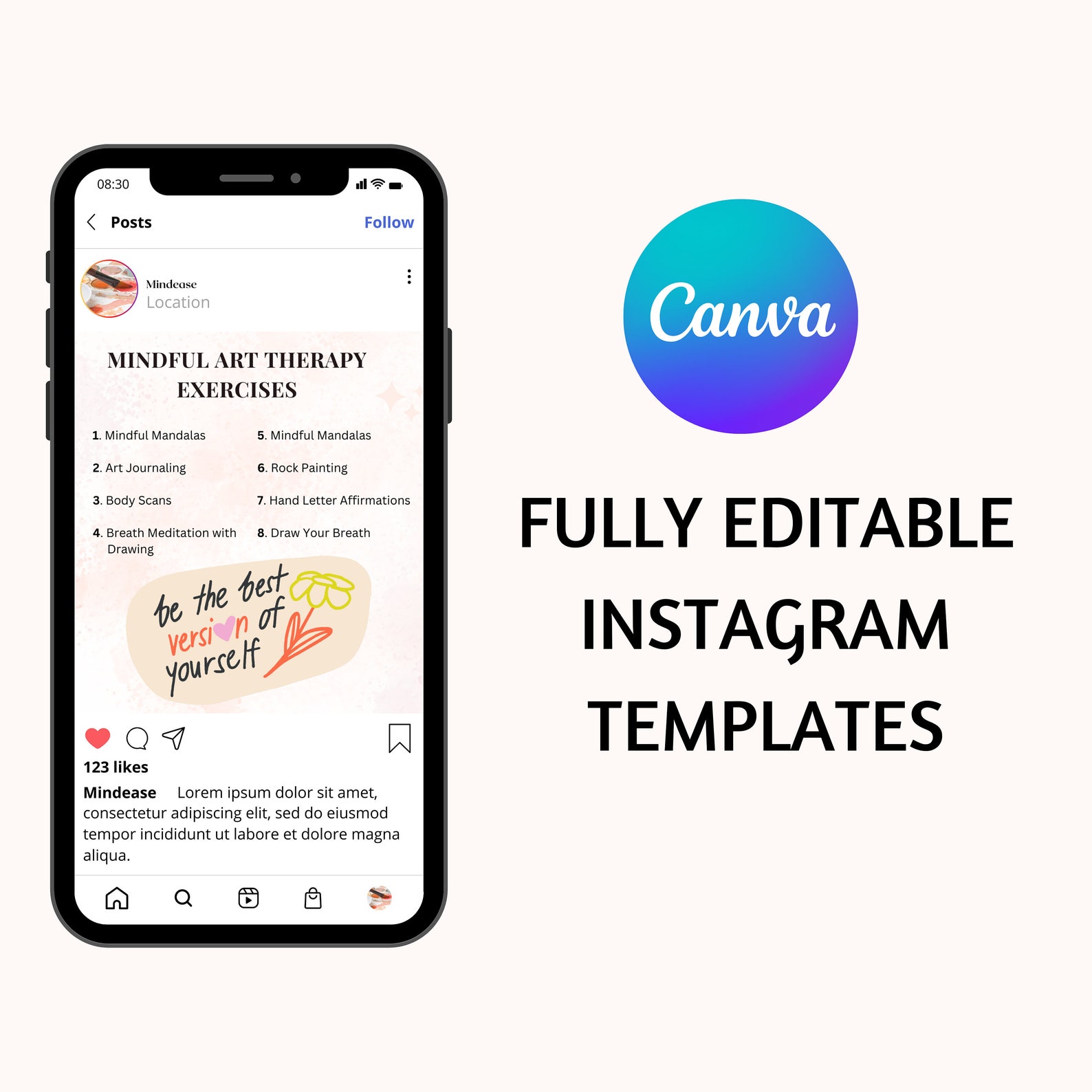 Mindful Art Therapy Instagram Post Templates, Canva Editable (digital ...