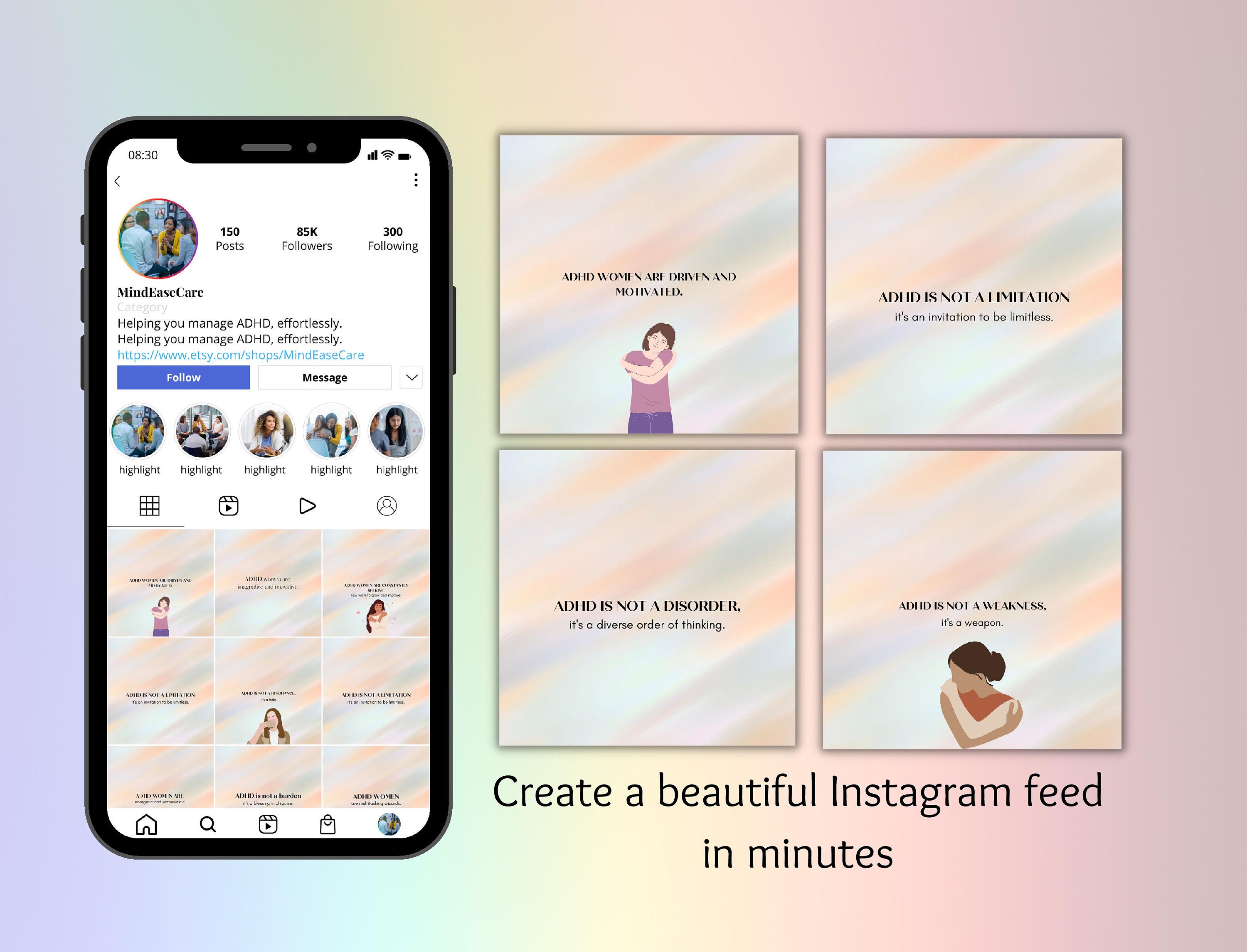 50+ ADHD Quotes for Woman | Adhd Instagram Template | Canva Template ...