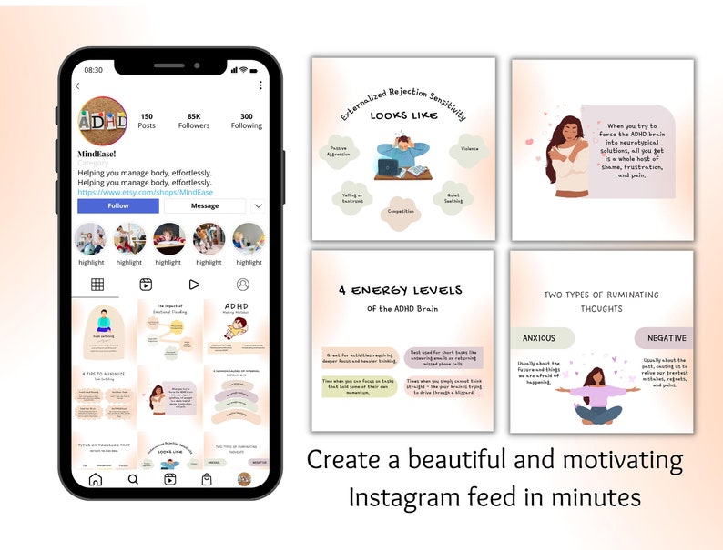 ADHD Instagram Post Template Canva Editable | ADHD Content | Adhd Coach ...