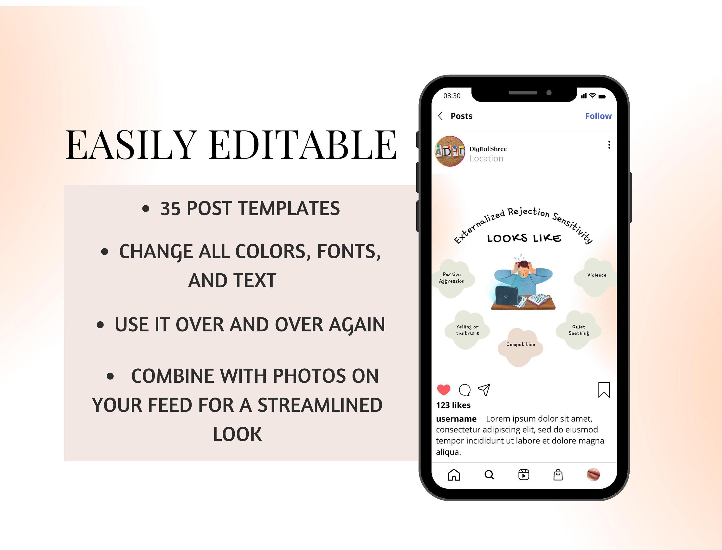 ADHD Instagram Post Template Canva Editable | ADHD Content | Adhd Coach ...