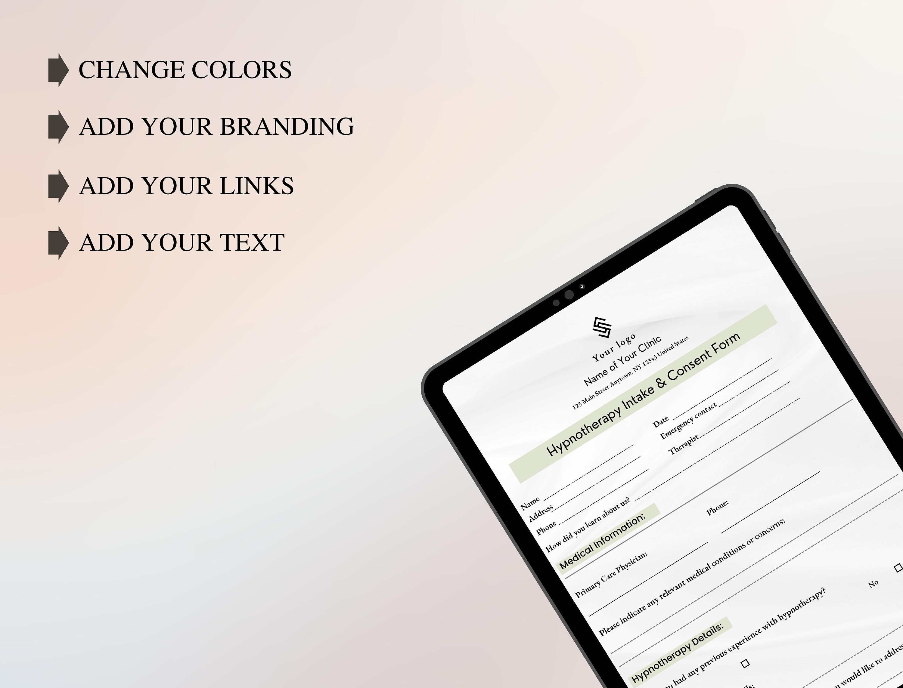 Hypnotherapy Intake Form | Hypnotherapy Consent Form | Hypnotherapy Consultation Forms ...