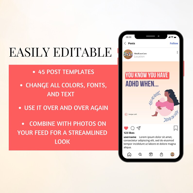 ADHD Instagram Carousel Template - Educational Content (canva) - Etsy