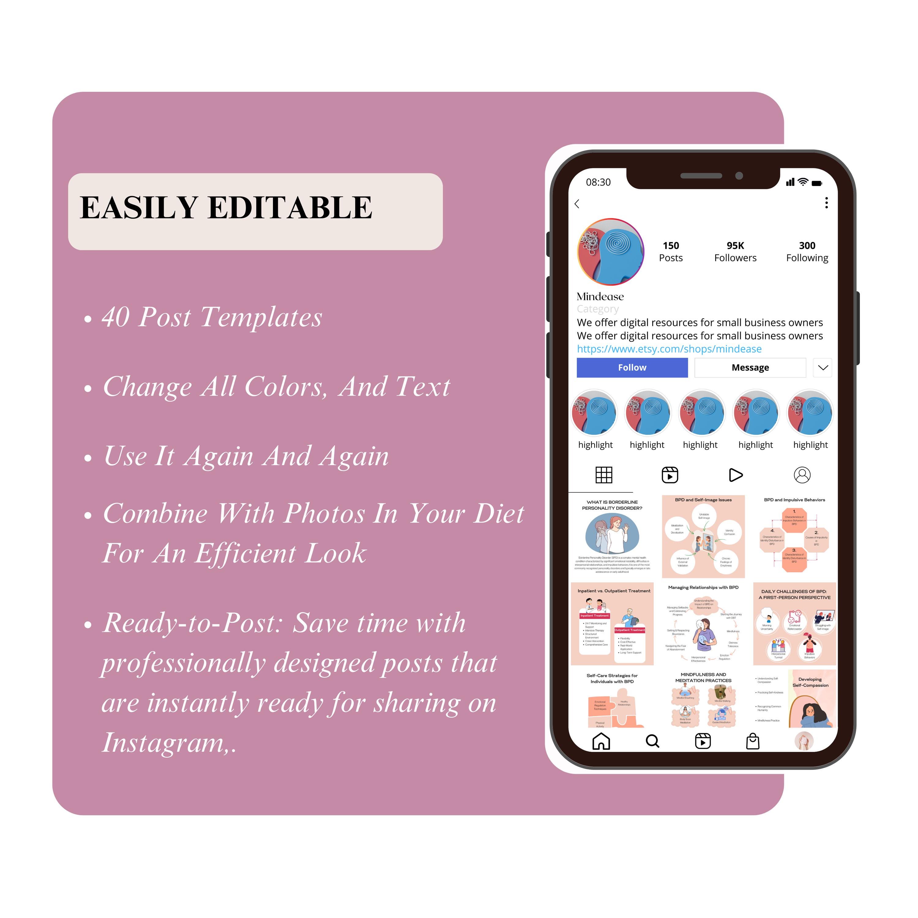 Borderline Personality Disorder Canva Editable Templates BPD Content ...