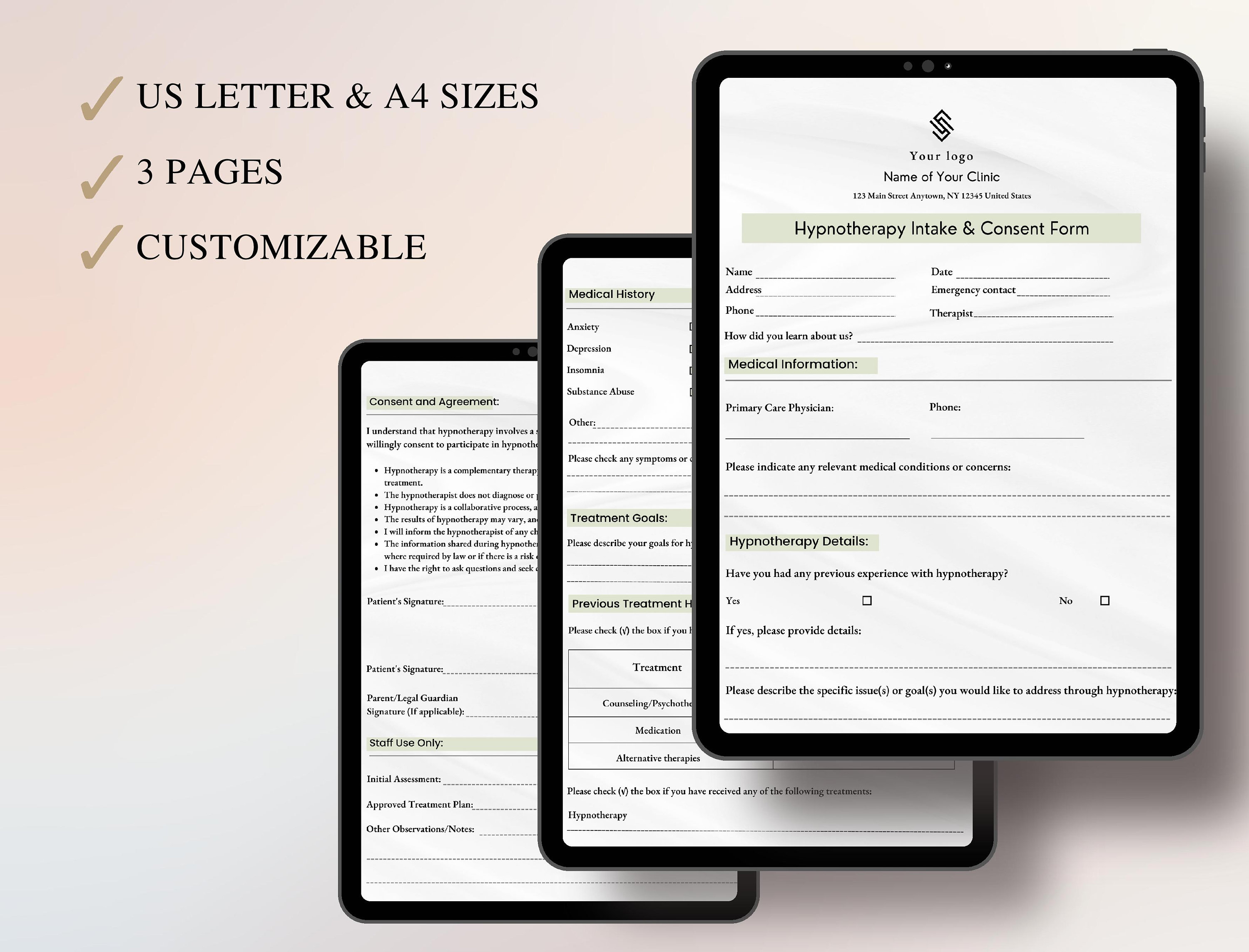 Hypnotherapy Intake Form | Hypnotherapy Consent Form | Hypnotherapy ...